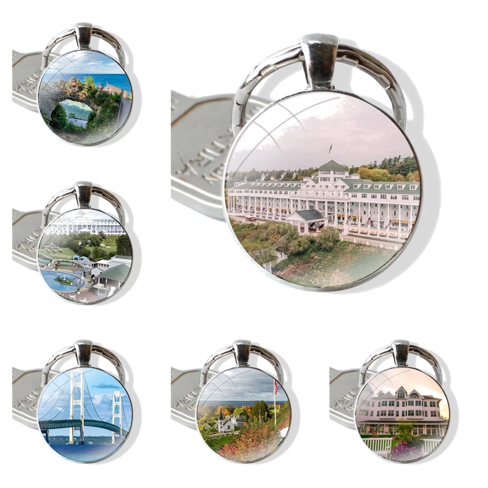 Mackinac-Island-Keychain-Handmade-Glass-Cabochon-Key-Ring-Holder ...