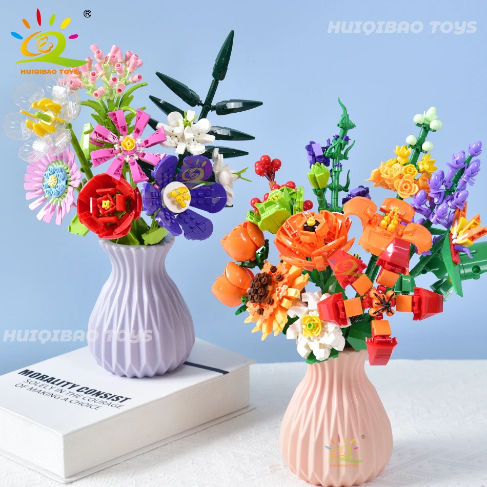 HUIQIBAO-Flower-Bouquet-Building-Blocks-Kit-DIY-Everlasting-Flower ...