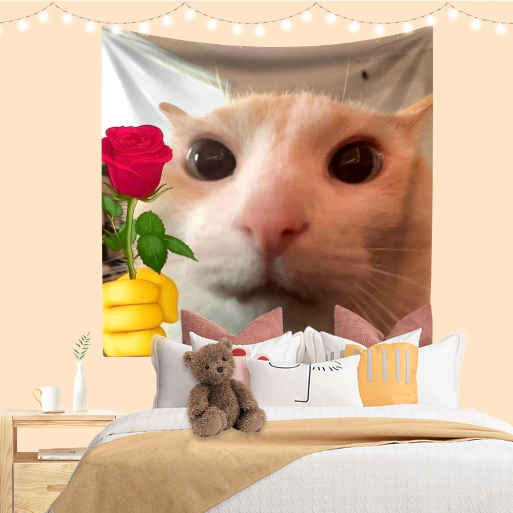 Funny-Animal-Tapestry-Cute-Cat-Meme-Printed-Bedroom-Dorm-Decoration ...