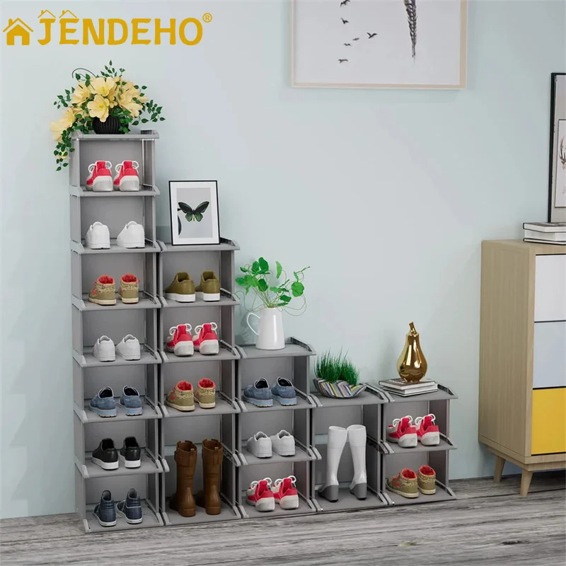 JENDEHO-Shoe-Rack-8-Tiers-DIY-Narrow-Stckable-Free-Standing-Shoes ...
