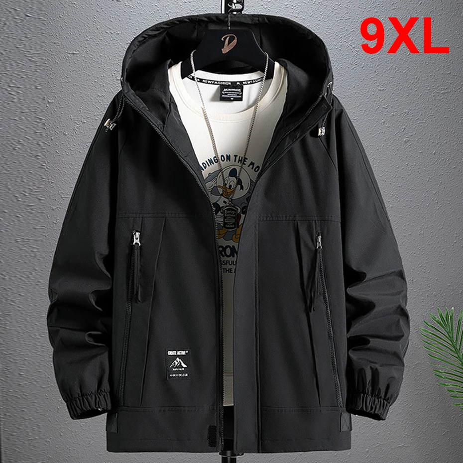 9XL-Plus-Size-Windbreaker-Jacket-Men-Hooded-Cargo-Jacket-Coat-Male-Fashion-Causal-Solid-Color ...