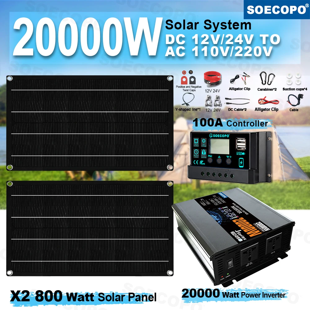 SOECOPO 20000W Solar Off Grid Kit 2*800W Photovoltaic Panels 12V 24V To ...