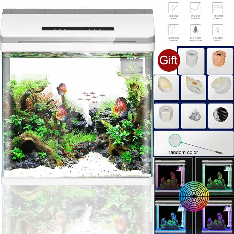 Smart-Fish-Tank-Filter-Silent-Feeding-Plexiglass-Aquarium-Box-LED-Light ...
