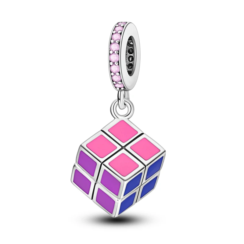 Trendy-925-Sterling-Silver-Colorful-Rotating-Rubik-s-Cube-Charm-Fit-Pandora-Bracelet-Women-s ...