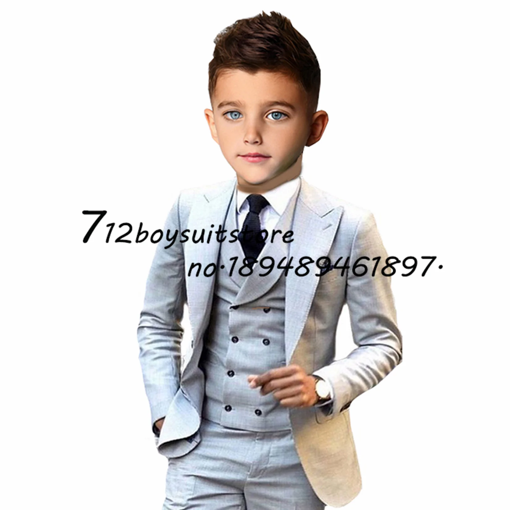 Gray Boys Suit 3 Pieces Jacket Vest Pants Business Wedding Tuxedo Slim ...