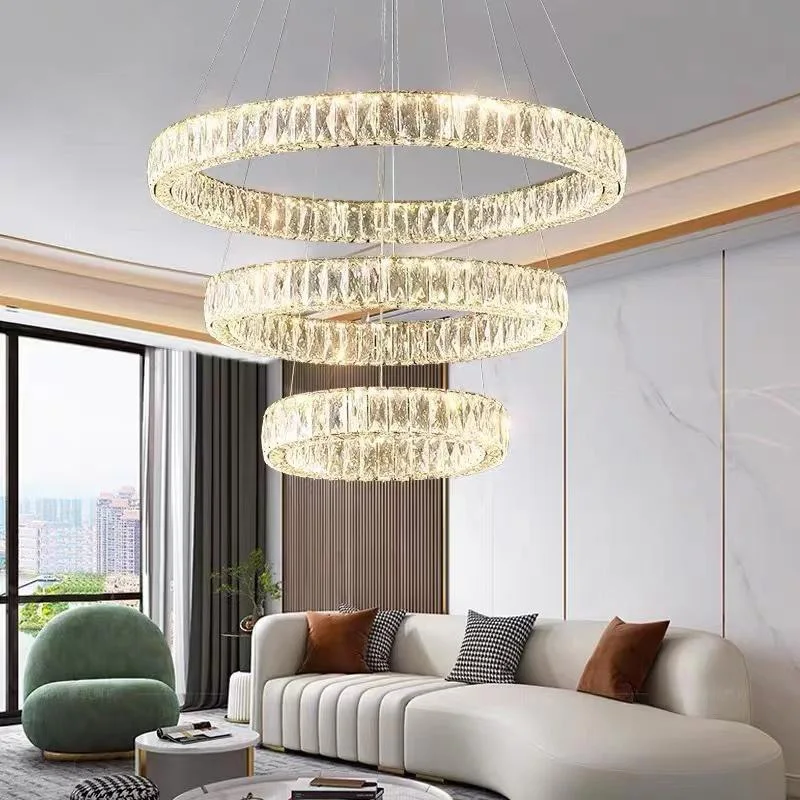 New Luxury LED Crystal Chandelier Lustrous Ring Pendant Lights for ...