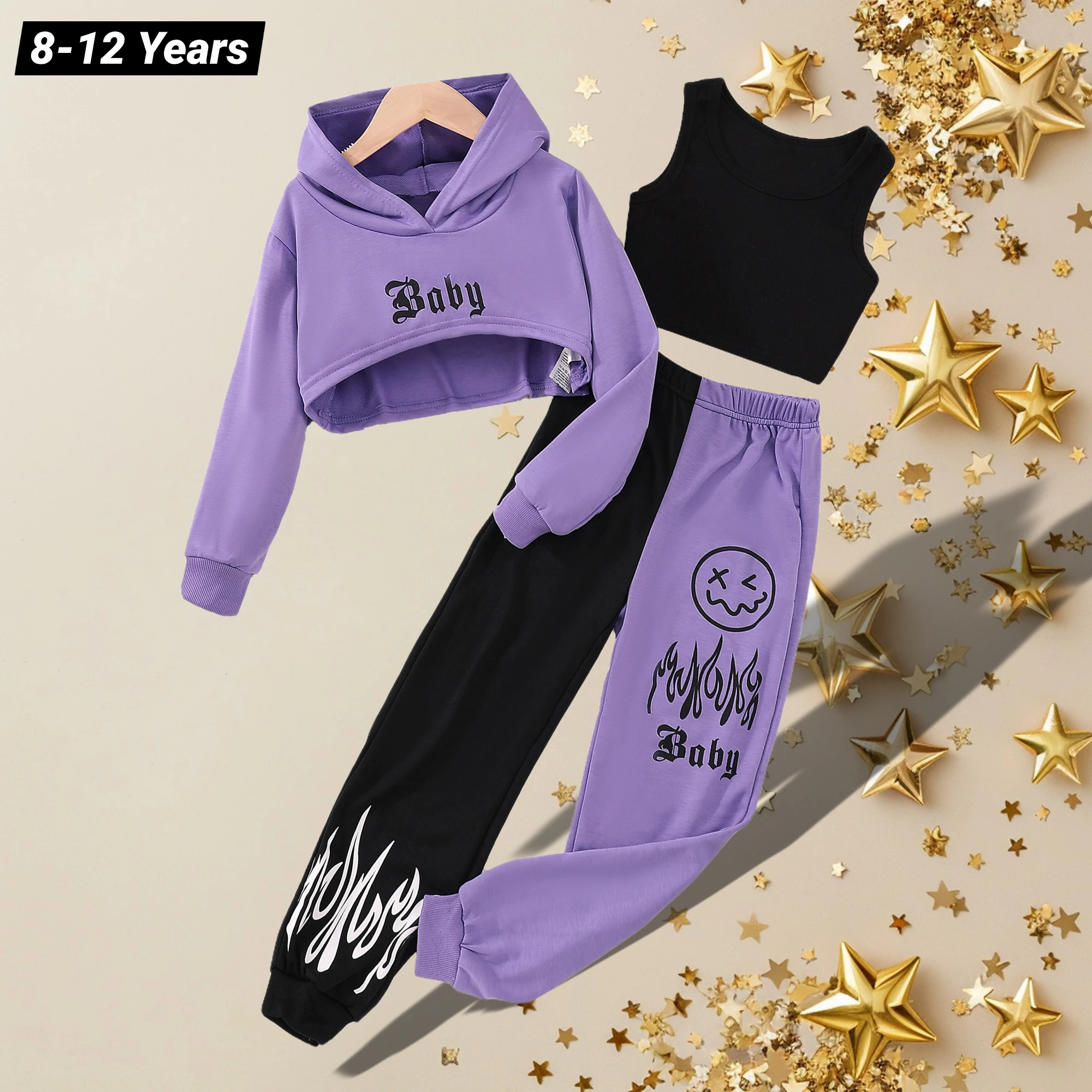3 Pcs Kids Girl Clothing Set Spring Summer Hoodie Vest Pants Fashion ...