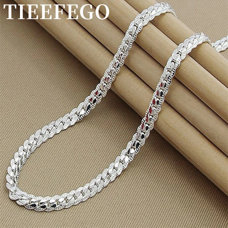 Tieefego 925 Sterling Silver 6mm Side Chain 8/18/20/22/24 Inch Necklace For Woman Men Fashion ...