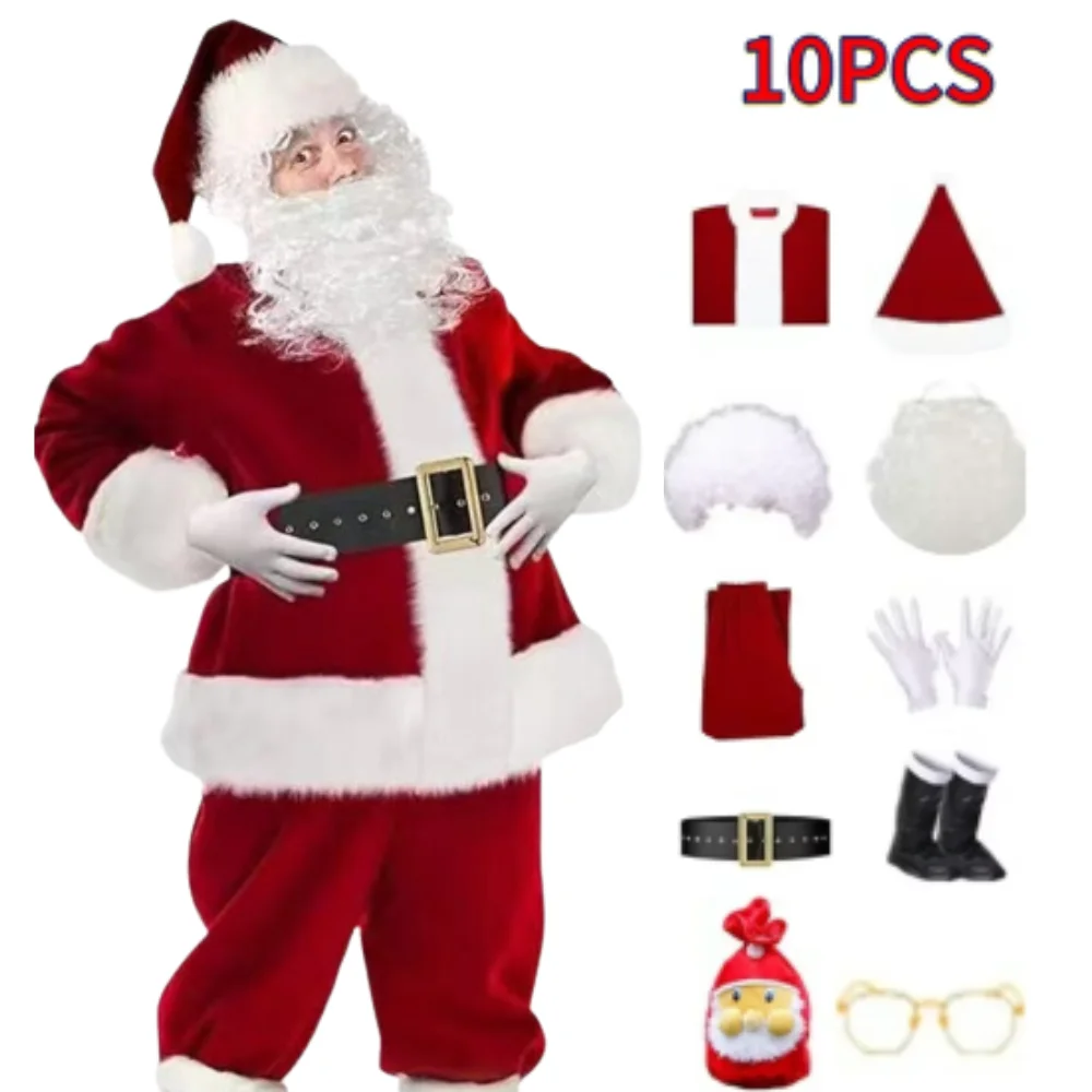 Conjunto de terciopelo dorado de Papá Noel, ropa cálida de Navidad ...