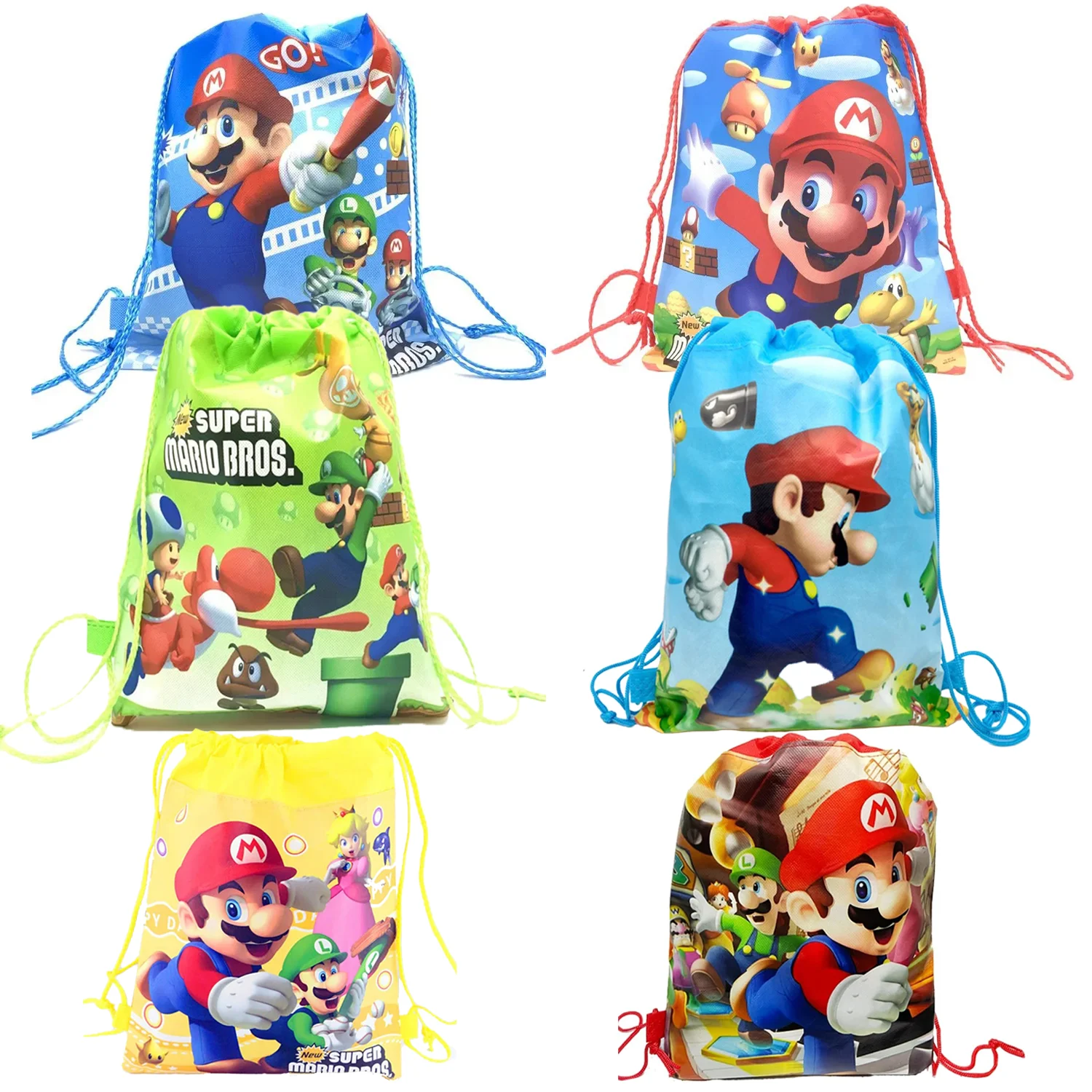 Mario Bros Cotton Drawstring Bag Super Mario Non-woven Bundle Pocket ...