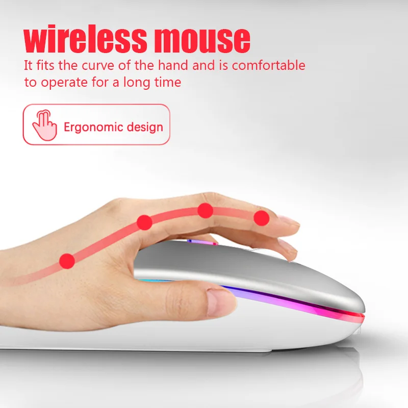 Bluetooth Wireless Mouse RGB Rechargeable Silent Mause 2.4G Ergonomic ...