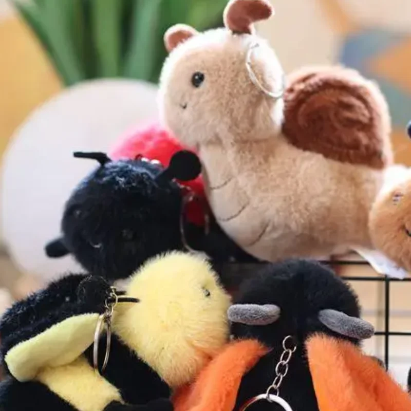 Unique Mini Insect Plush Toy Keyring; Cute Snail Bee Stuffed Doll Bag ...