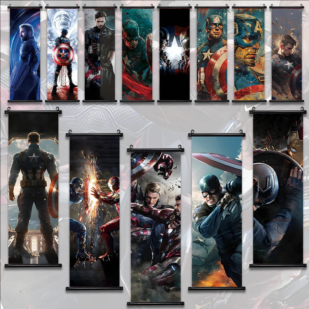 The-Avengers-Captain-America-Hanging-Scroll-Poster-Wall-Artwork-Canvas ...