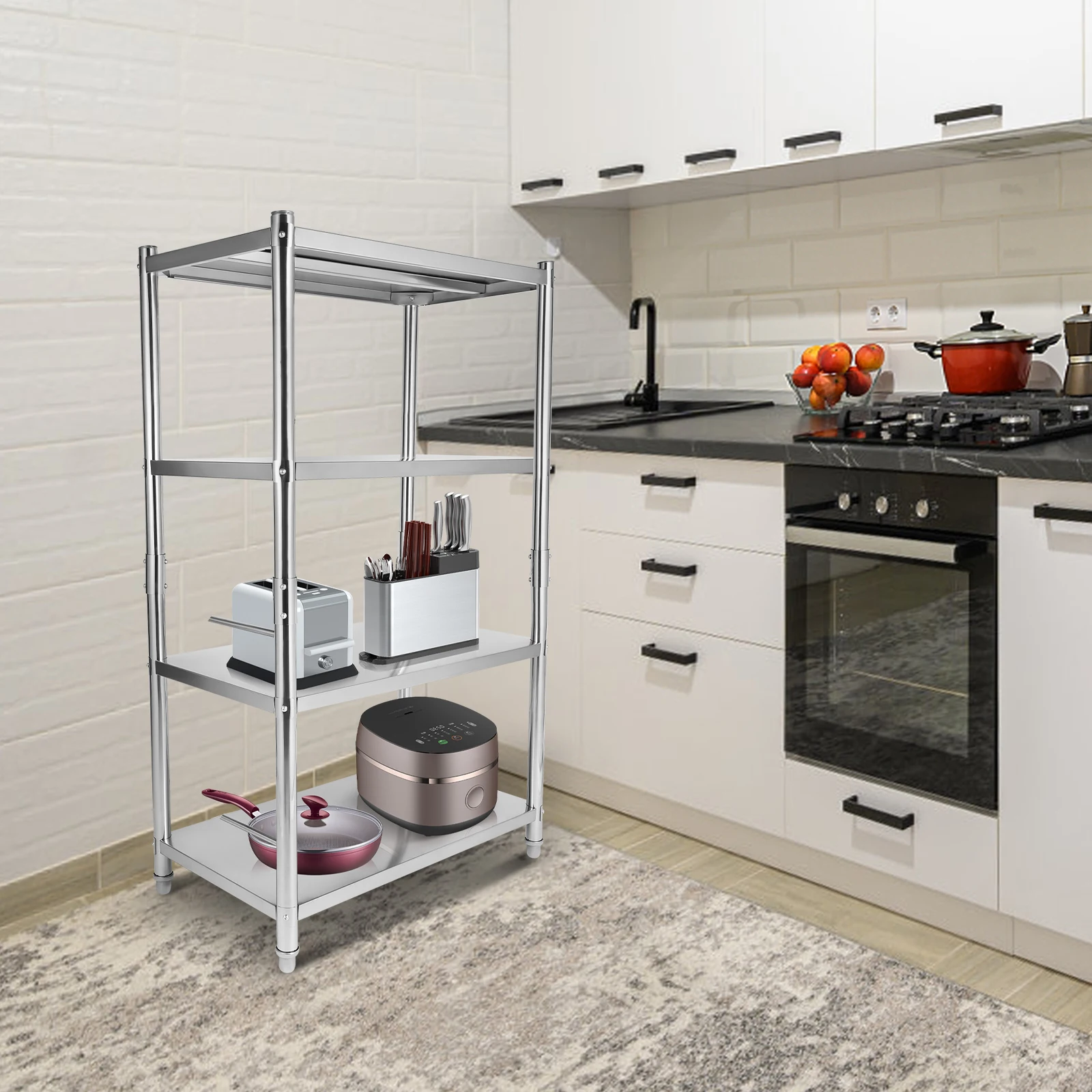 4 Tier Stainless Steel Shelving Unit, Adjustable Storage Shelf for ...