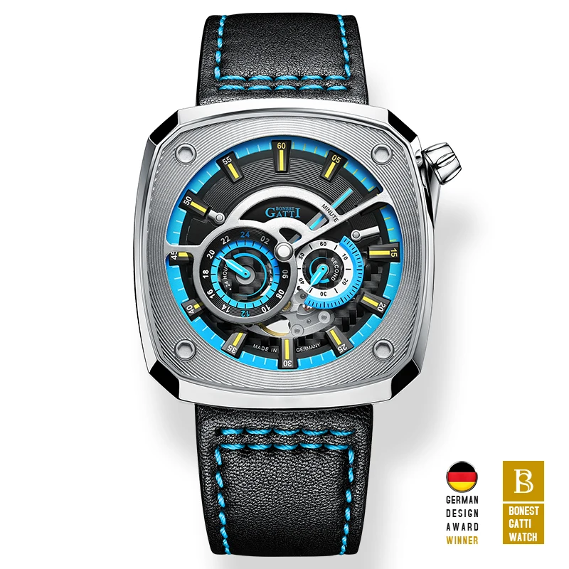Bonest Gatti Men Automatic Watch Luxury Mechanical Wristwatch Square ...