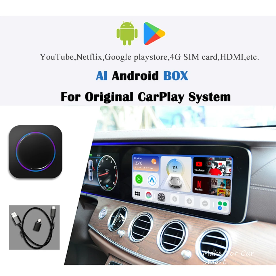 SIM HDMI CarPlay Smart AI Box Android Multimedia Mini Box For Mercedes Benz W213 W223 W222 X167 ...