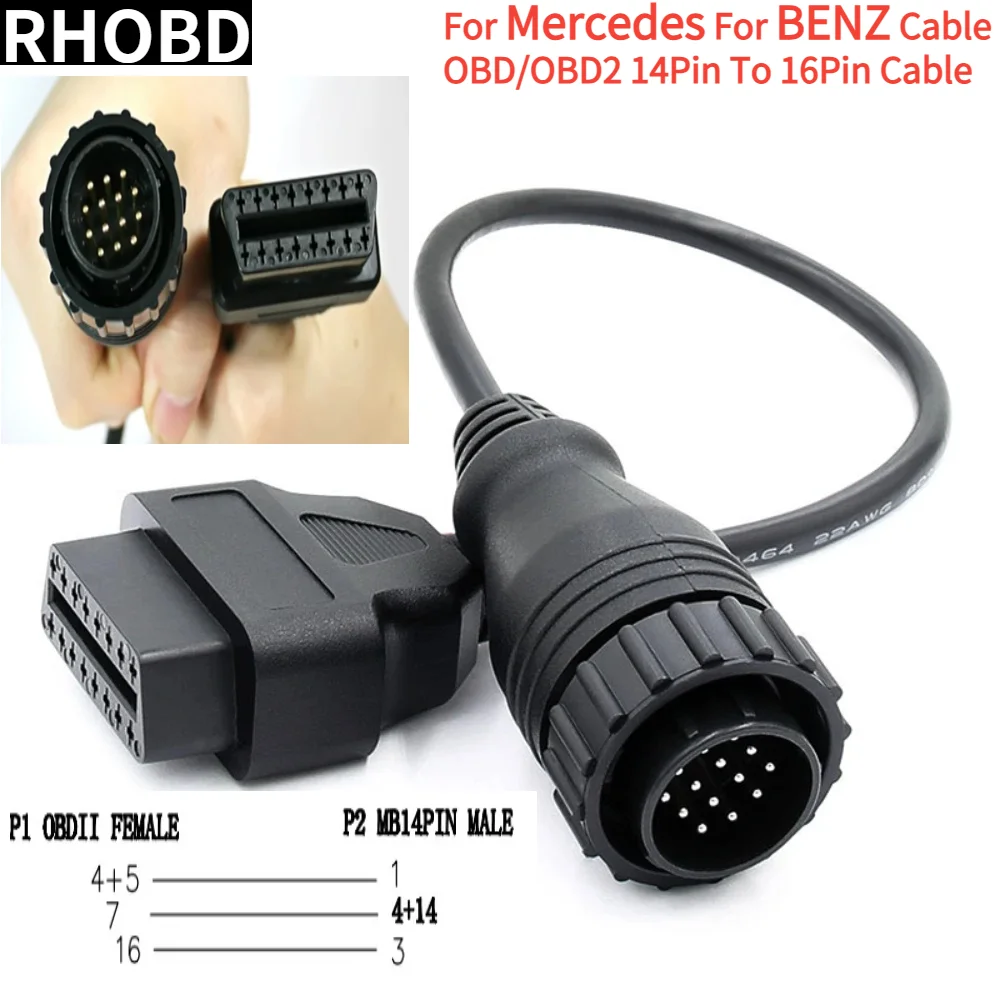 NEW-Suitable-for-Mercedes-Benz-14Pin-To-16Pin-Automatic-Diagnostic-Tool ...