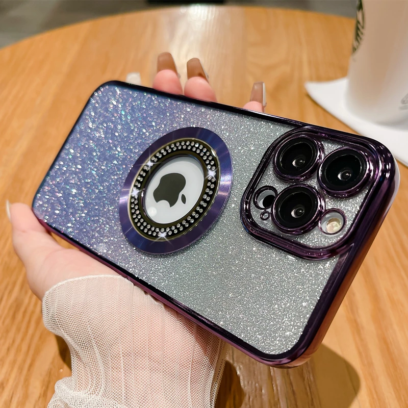 Luxury-Plating-Flash-Glitter-Magsafe-Magnetic-Diamond-Circle-Phone-Case ...