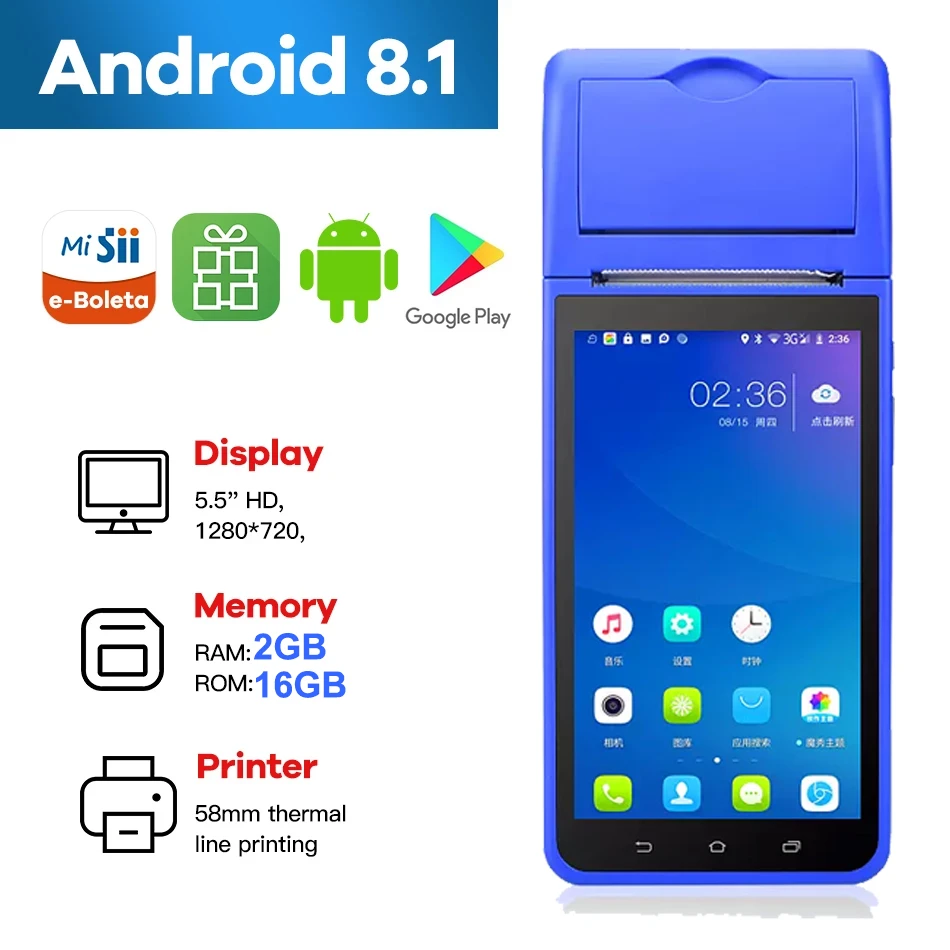 16GB POS Handheld Device PDA Terminal Built in Thermal Bluetooth ...