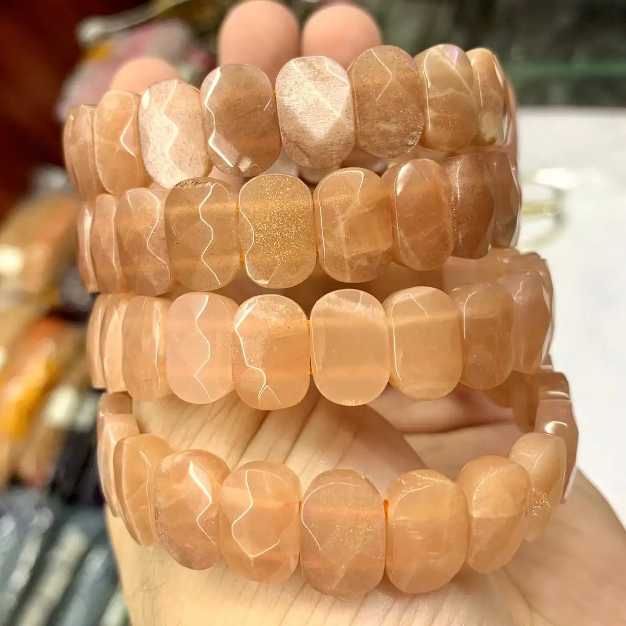 Golden Sand Sunstone Beads Bracelet Natural Gemstone Jewelry Bangle For ...