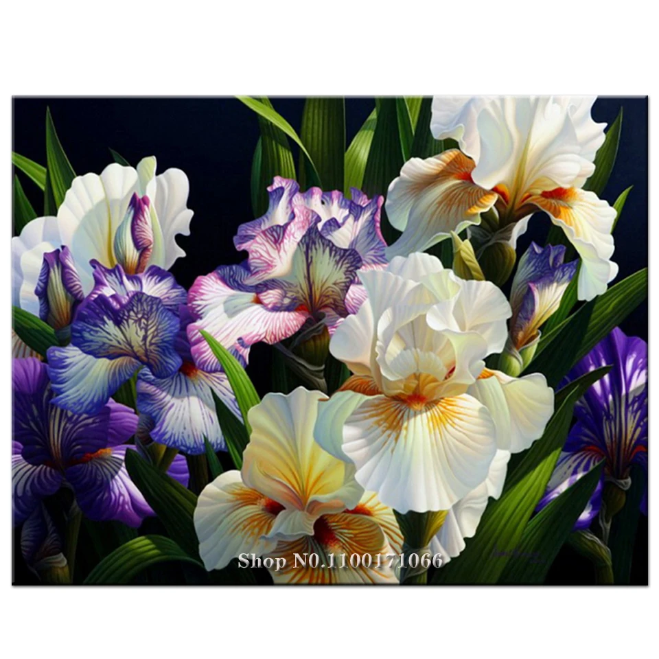 Full Square 5d Diamond Painting Iris Diy Diamond Embroidery Cross Stitch Flower Mosaic ...