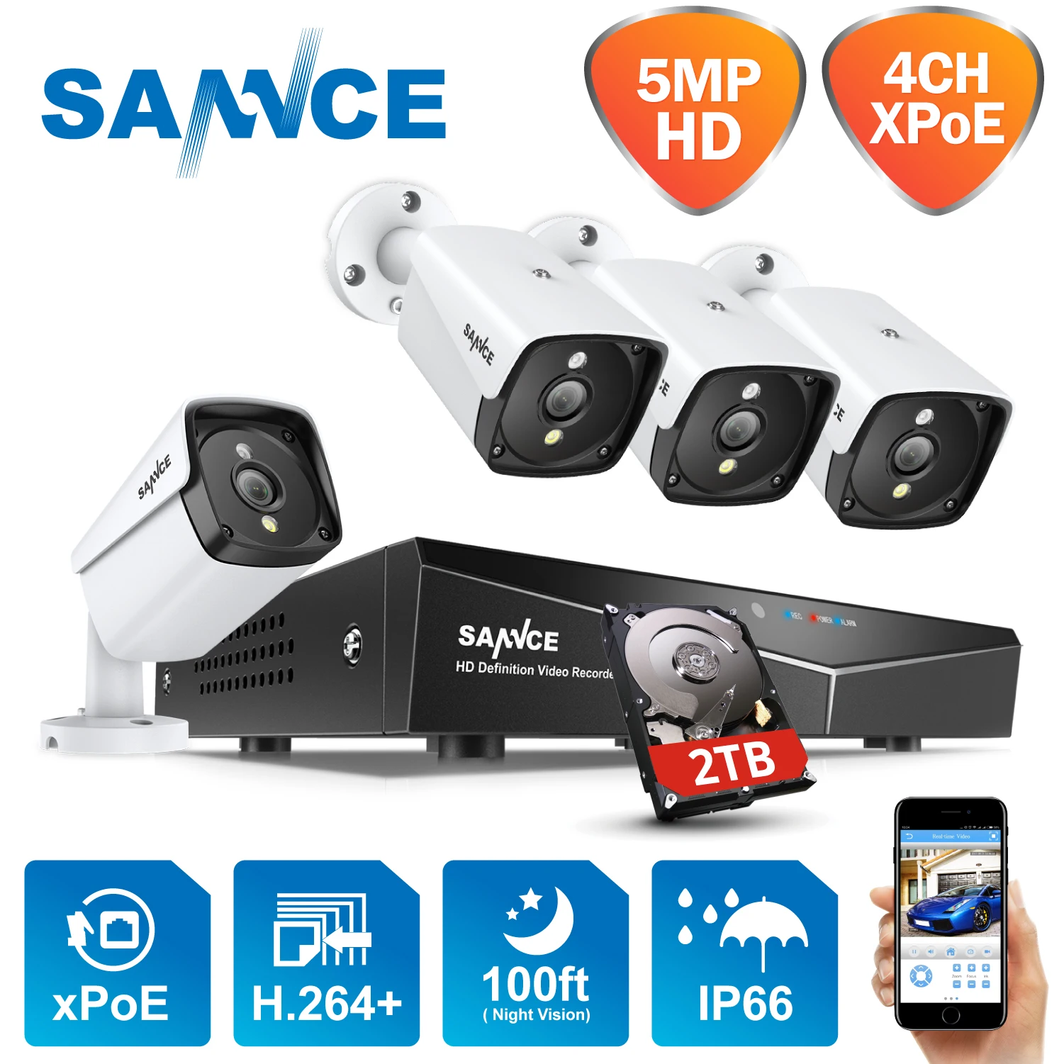 Sannce 4ch 1080p Xpoe Network Video Security System 4pcs 2mp Outdoor ...