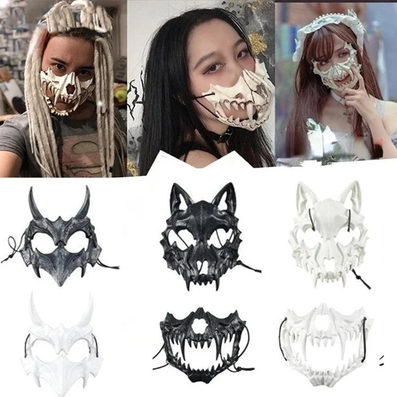 Anime-Dragon-God-Skeleton-Half-Face-Masks-Halloween-Carnival-Party-Mask ...
