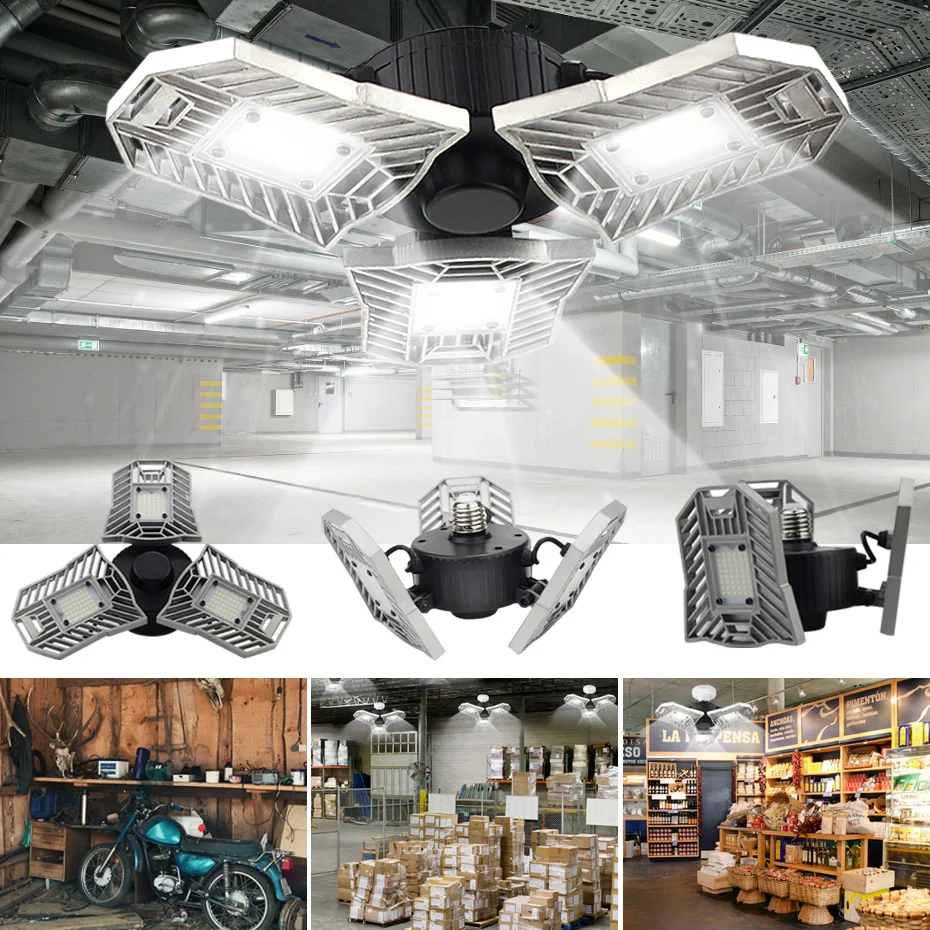 60W LED Garage Light E27 Workshop Lamp Deformable Radar LED Garage Lamp ...