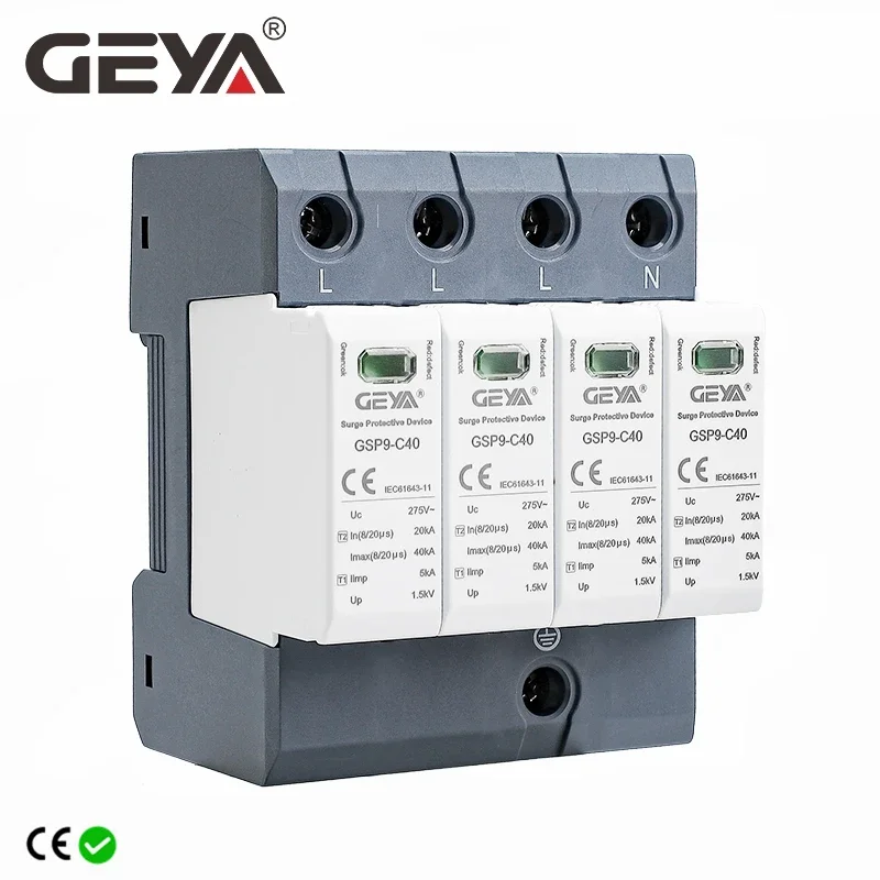 GEYA-GSP9-Protector-contra-sobretensiones-4-polos-20KA-40KA-SPD-AC275V-AC385V-400V-440V-SPD ...