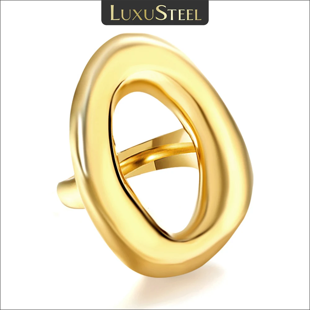 LUXUSTEEL-Geometric-Irregular-Hollow-Round-Metal-Rings-For-Women ...