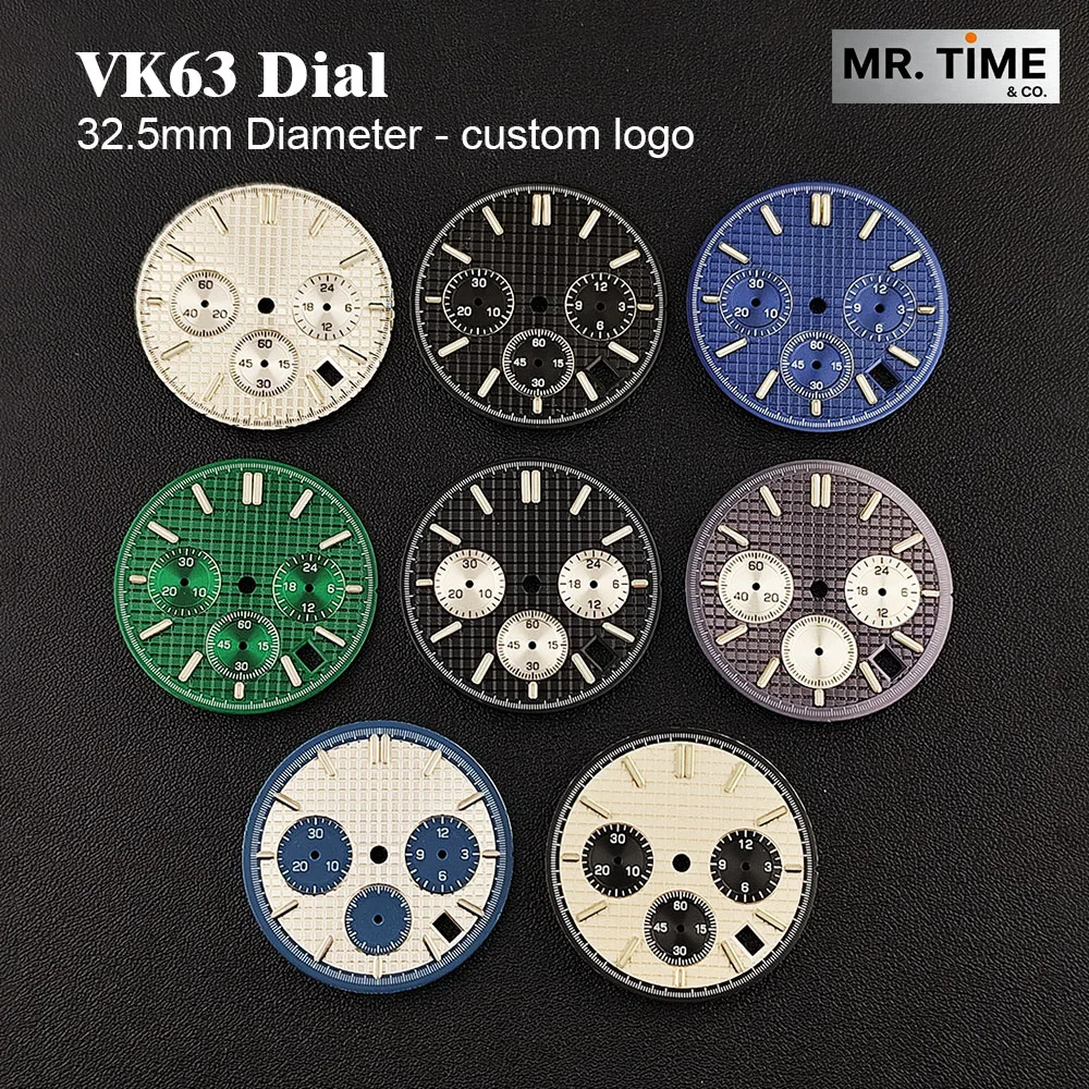 VK63 dial Panda dial custom logo Green glowing dial 32.5mm dial Men's ...