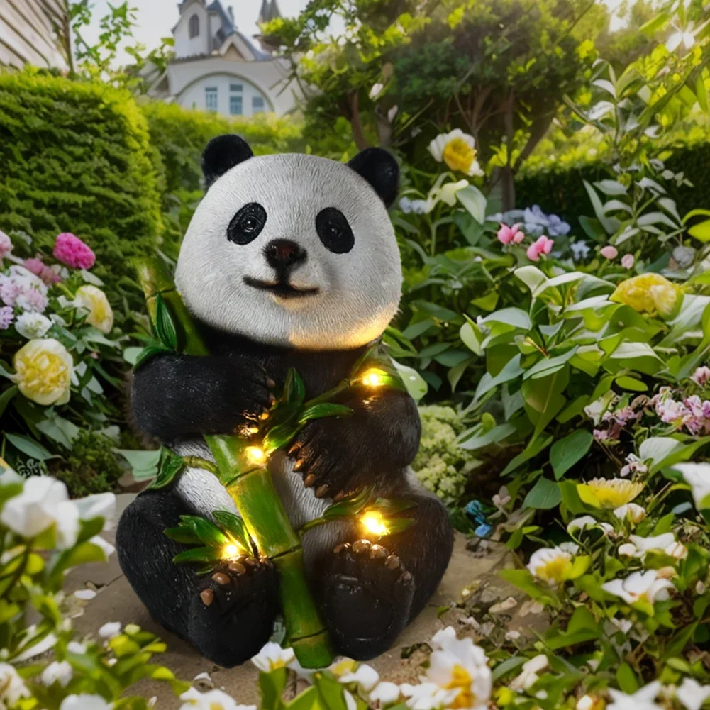 Panda Statue Solar Bamboo Light Resin Sculpture Waterproof Solar Garden ...
