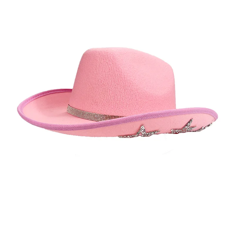 Women Retro Diamonds Star Cowboy Hats Western Big Brim Caps Unisex ...