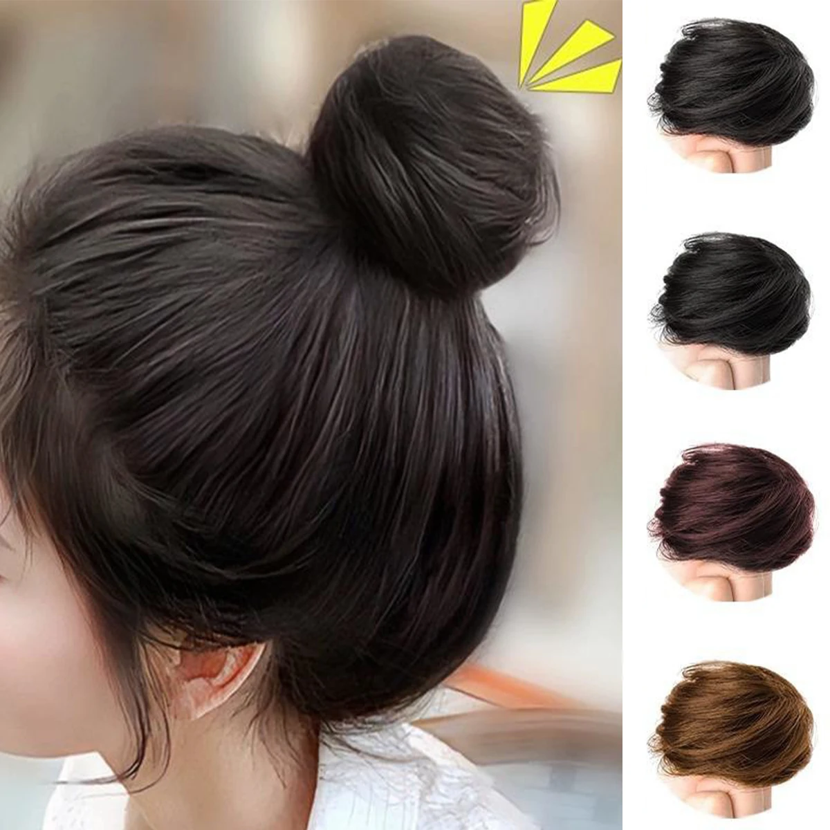 Synthetic-Rubber-Band-Straight-Hair-Bun-Women-s-Low-Ball-Head-Wig-Ring ...