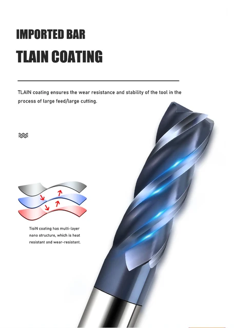 YIFINO HRC50 Tungsten Steel End Mill 4-Blade Flat Bottomed Knife Nano-Coating Carbide For CNC ...