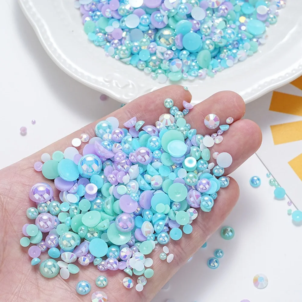 Set 30G Mermaid Pearl Beads Mixed Size Flat Back AB Pearl Resin Half ...