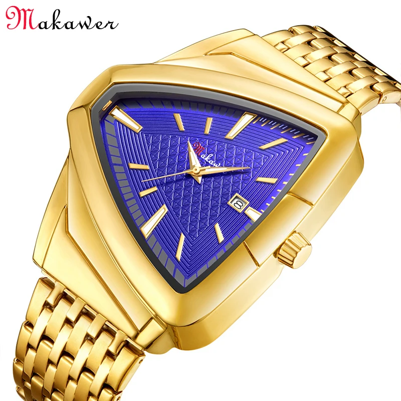 Triangle Men Sports Quartz Watch For Male Clock Golden Date Men Wrist ...