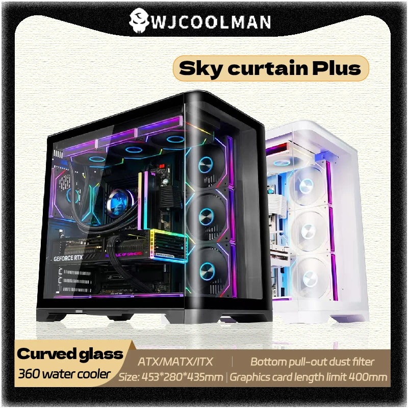 WJCOOLMAN Sky curtain Plus ATX PC gaming case vidrio curvo vista al mar ...
