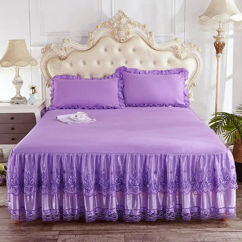 Decorative Two Layers Lace Bed Skirt Home Wedding Bed Cover Bedspread
