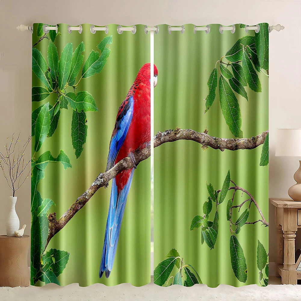 Colorful Macaw Window Curtains,Blue Yellow Bird Curtains 3D Animal ...