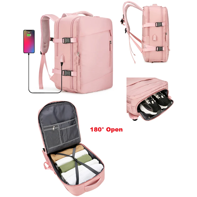 Cabin-Backpack-PINK-180-Open-Men-Women-Airplane-Travel-Backpacks ...