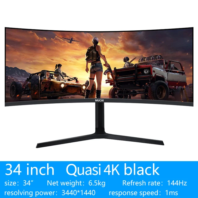 34 Inch 144hz Monitors MVA Curved Screen WQHD Desktop Wide Display 21:9 ...
