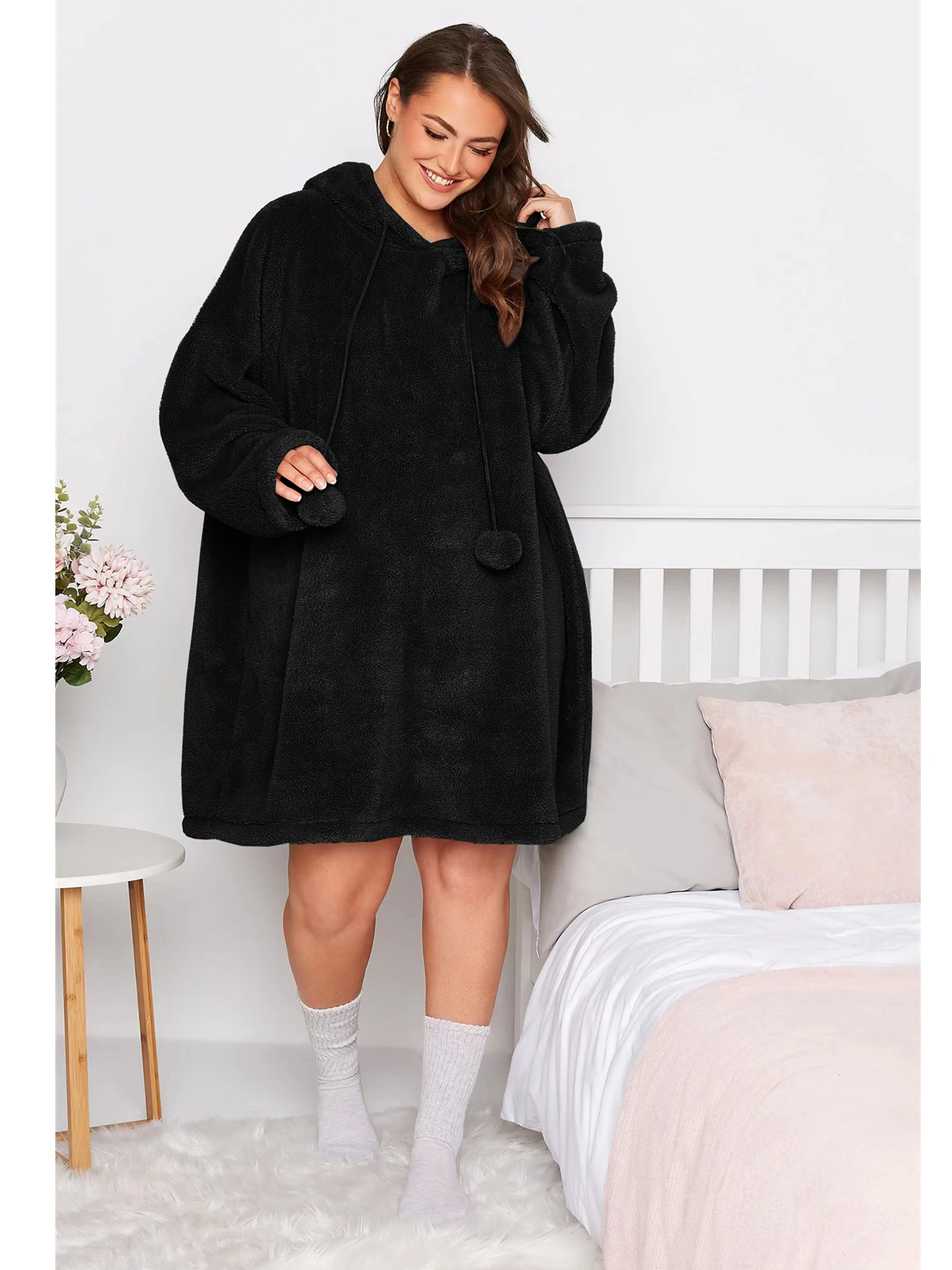 Plus-Size-Casual-Autumn-Winter-Teddy-Hoodie-Dress-Women-Long-Sleeve ...