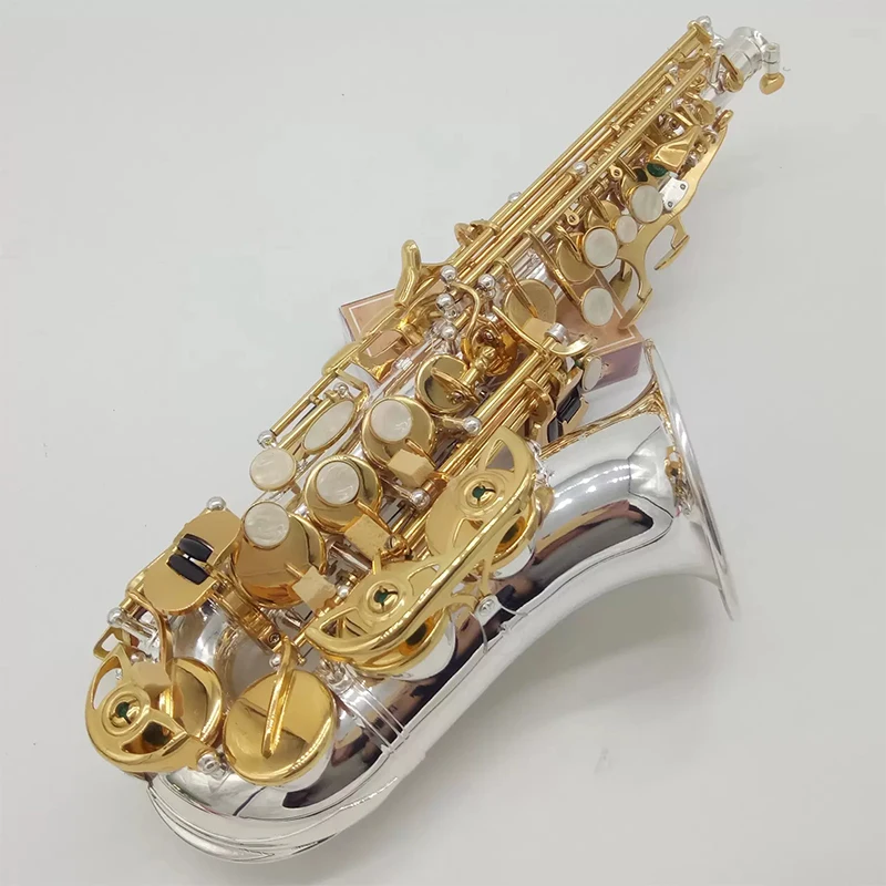 High-end 9937 B-b-bend curved soprano saxophone white copper gold key ...