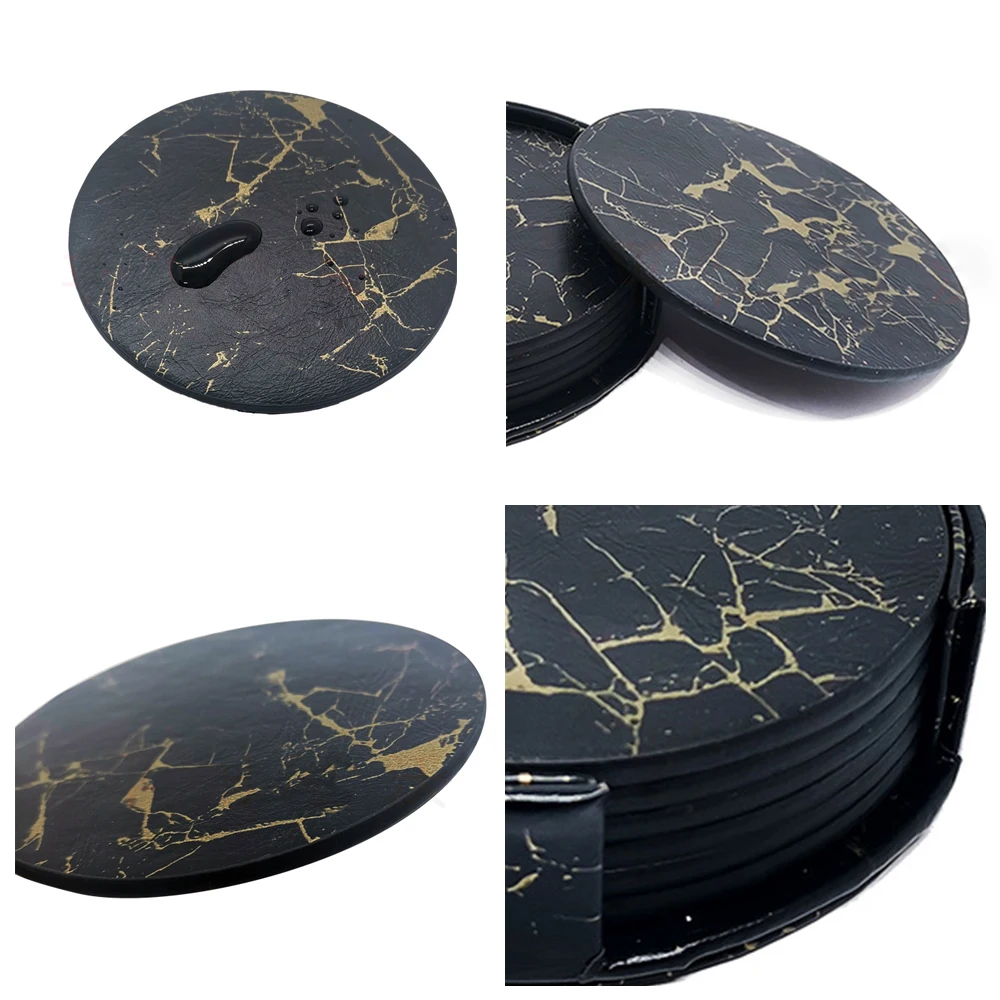 6PCS-Hot-Sale-PU-Leather-Marble-Coaster-Drink-Coffee-Cup-Mat-Easy-to ...