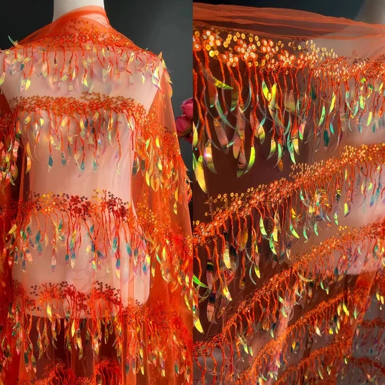 Fairy Designer gradient color Magic fashion fabric Fringe sequin laser ...