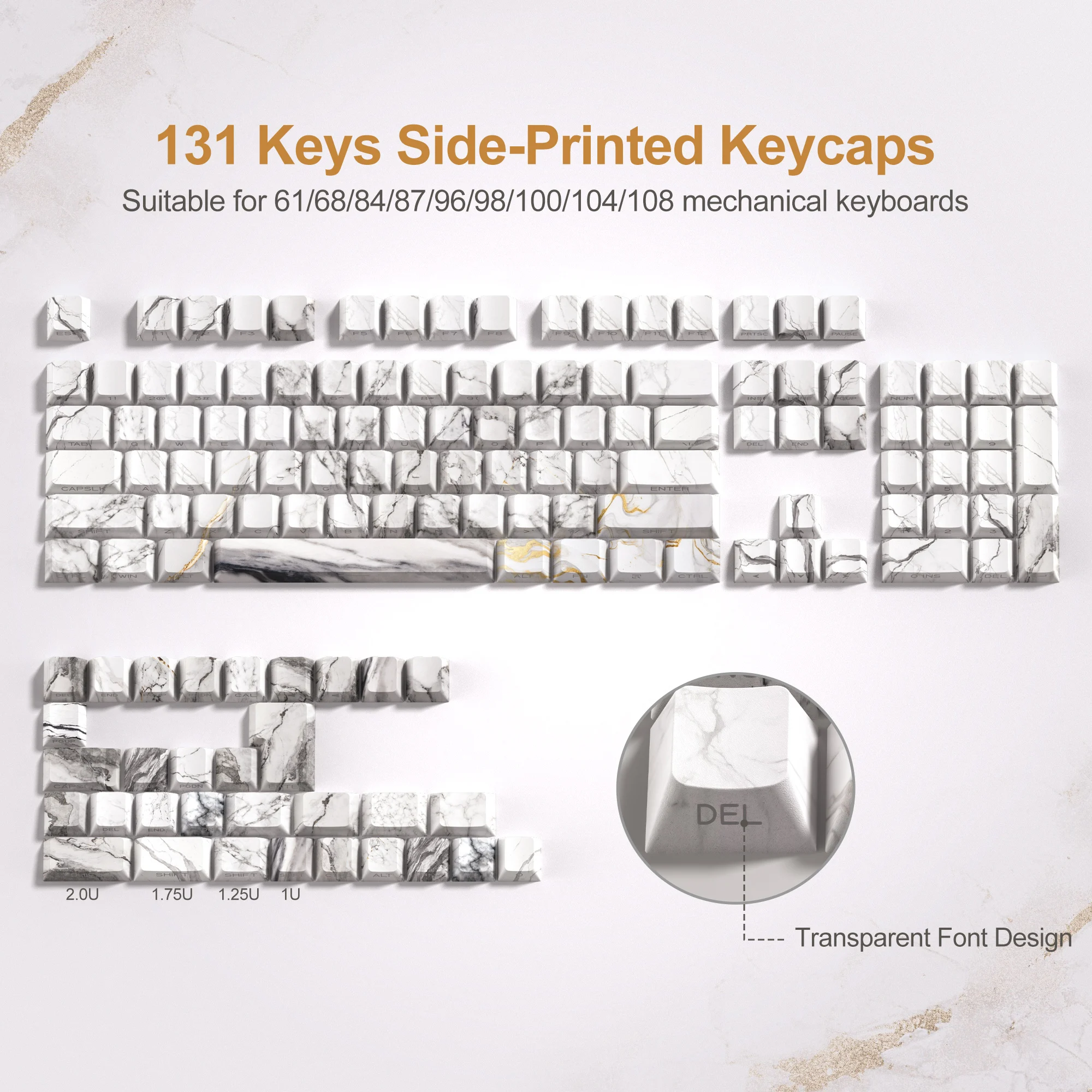 136-Keys-White-Marble-Side-Print-Backlit-5-Side-Dye-Sub-PBT-Keycap-RGB ...