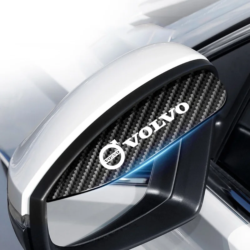 2PC Car Rearview Mirror Rain Eyebrow Carbon Fiber Pattern For Volvo ...