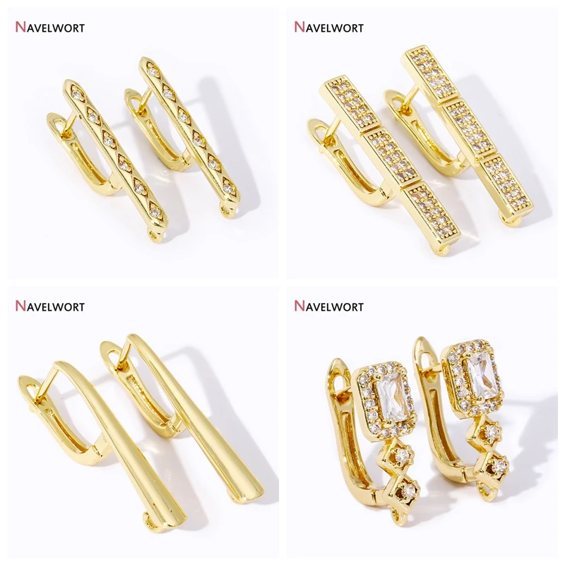 1-2Pairs-18K-Gold-Plated-Brass-Long-Earring-Fixtures-Inlaid-Zircon ...