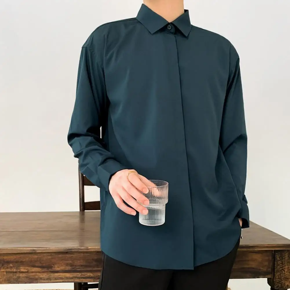 Popular-Drape-Shirt-Full-Sleeve-Loose-Male-Korean-Style-Pure-Color ...